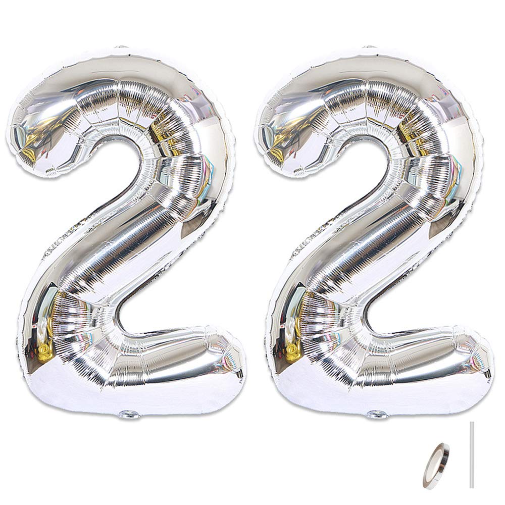 2pcs 40 Inch Number Balloon Foil Balloons Number 22 Jumbo Giant Balloons Prom Balloon Mylar Huge Number Balloon for Birthday Party Decoration Wedding Anniversary, XXXL Silver 22 Number Balloon