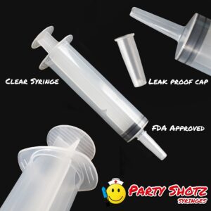 Party Shotz Jello Shot Syringes (Large 2oz with CAPS) Plastic Reusable Shots for Halloween, Christmas, Thanksgiving, Bachelorette Parties Favors - 60ml (2oz Jello Syringes, 36)