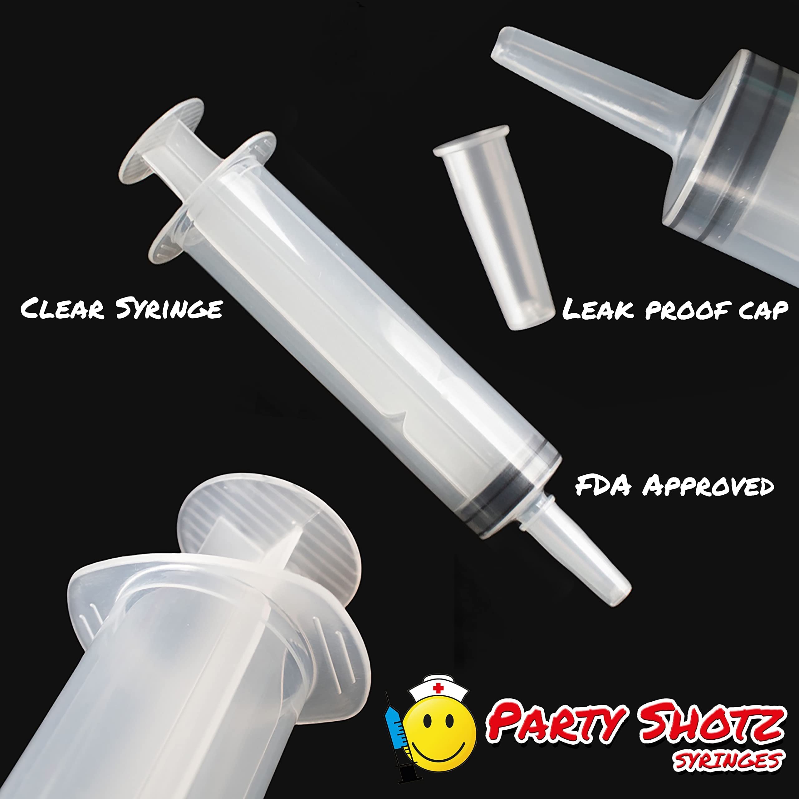 Party Shotz Jello Shot Syringes (Large 2oz with CAPS) Plastic Reusable Shots for Halloween, Christmas, Thanksgiving, Bachelorette Parties Favors - 60ml (2oz Jello Syringes, 36)