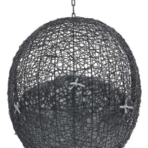 Modway EEI-3635-BLK-GRY Encase Wicker Rattan Outdoor Patio Swing Chair with Hanging Steel Chain in Black Gray