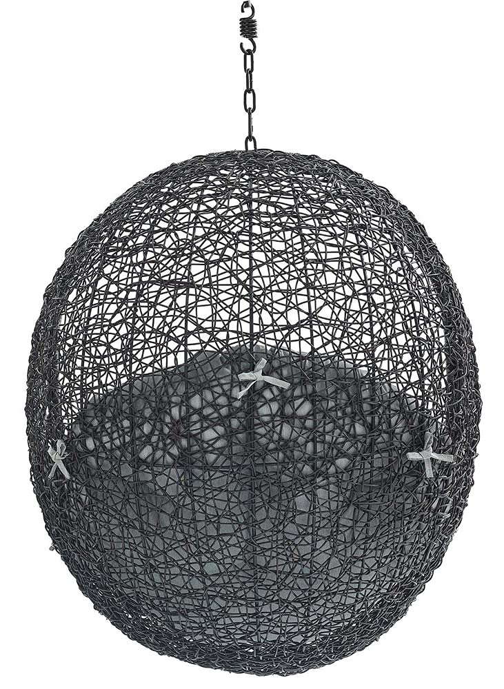 Modway EEI-3635-BLK-GRY Encase Wicker Rattan Outdoor Patio Swing Chair with Hanging Steel Chain in Black Gray