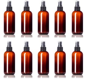 24 pack 8 ounce plastic mist spray bottles- reusable pet amber boston round ● bpa-free ● 24 pcs value pack (8 oz, amber brown)