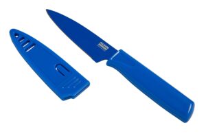 kuhn rikon colori non-stick straight paring knife with safety sheath, 4 inch/10.16 cm blade, blueberry