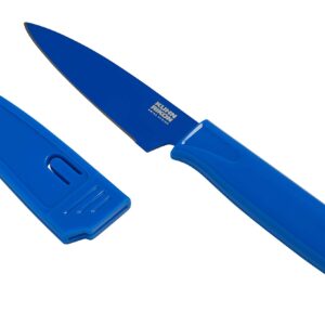 Kuhn Rikon Colori Non-Stick Straight Paring Knife with Safety Sheath, 4 inch/10.16 cm Blade, Blueberry