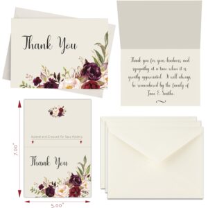 mpc brands customized personalized funeral bereavement thank you cards with envelopes - set of 50 (custom rose)