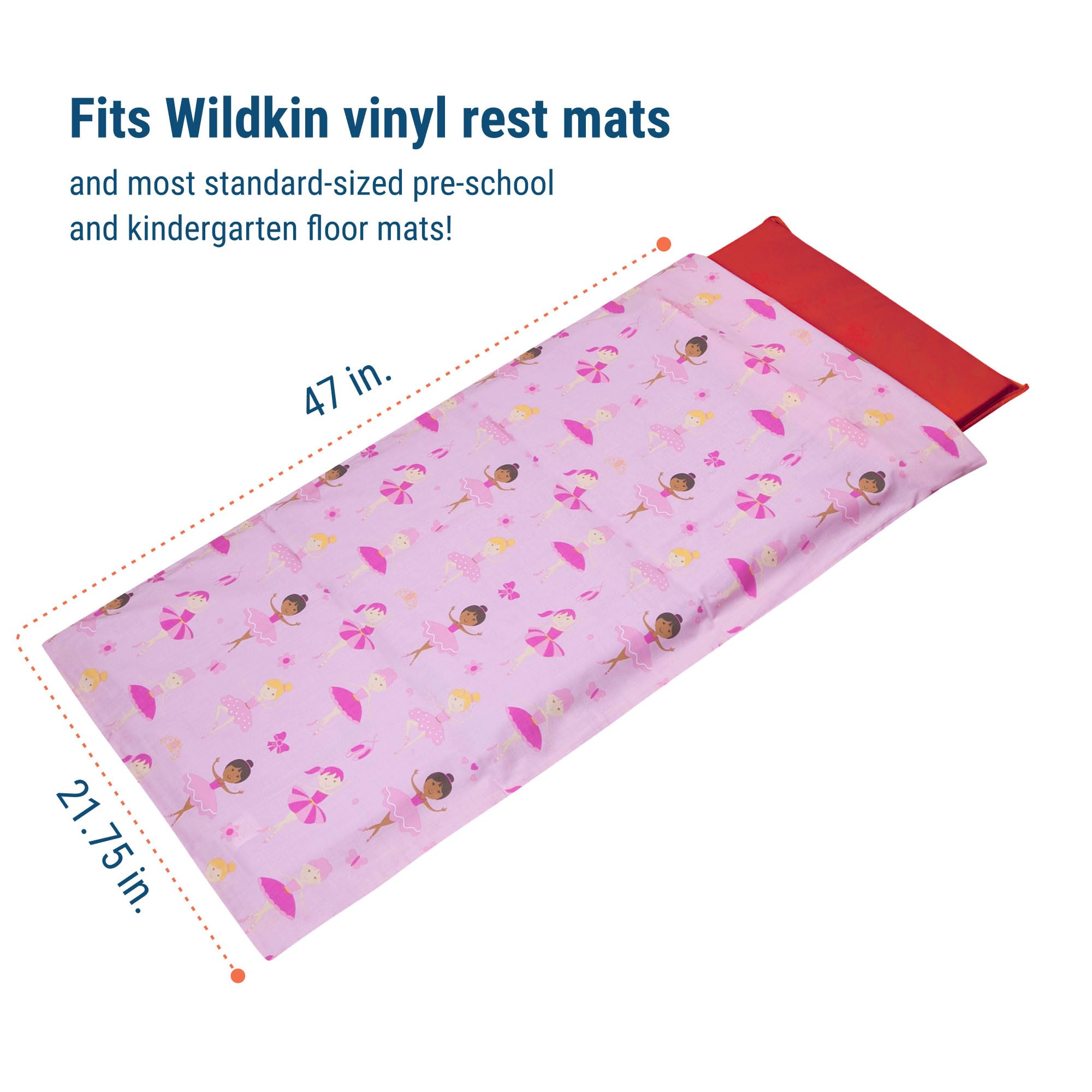 Wildkin Kids Nap Mat Cover for Boys & Girls, Sewn-in Flap Design Rest Mat Cover, Perfect for Preschool and Daycare, Fits Our Vinyl Nap Mat up to 1.5 Inches Including Basic Sleep Mat (Ballerina)