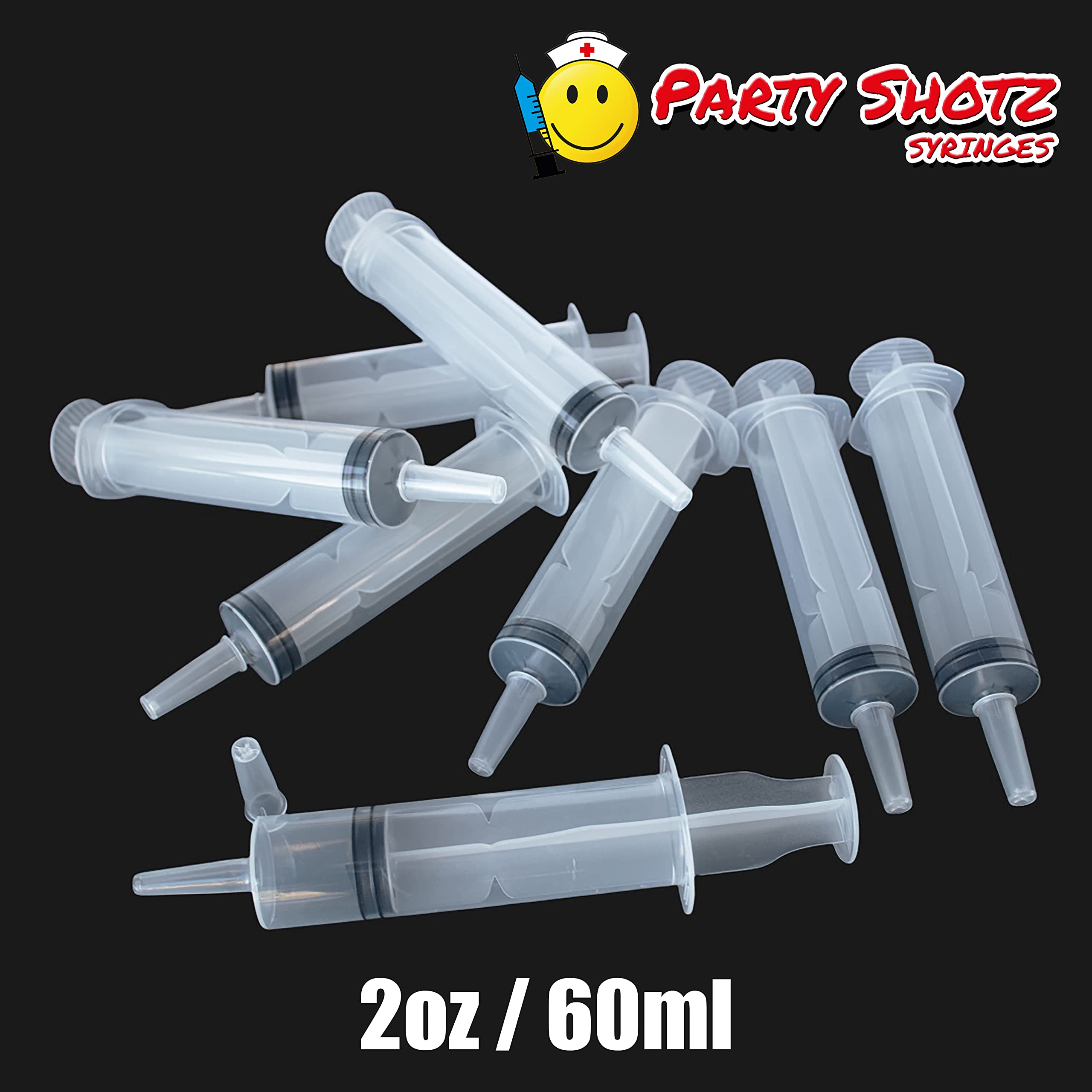 Party Shotz Jello Shot Syringes (Large 2oz with CAPS) Plastic Reusable Shots for Halloween, Christmas, Thanksgiving, Bachelorette Parties Favors - 60ml (2oz Jello Syringes, 36)