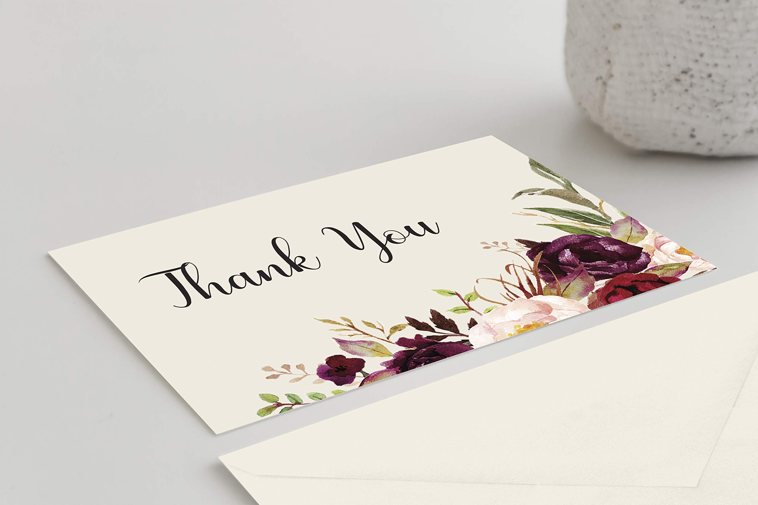 MPC Brands Customized Personalized Funeral Bereavement Thank You Cards With Envelopes - Set of 50 (Custom Rose)