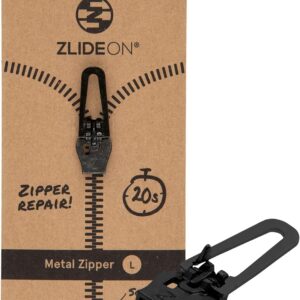 ZlideOn Zipper Pull Replacement - 1pcs, Black, Normal (L) - 5A - Instant Zipper Replacement Slider for Metal Zippers