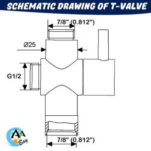 AVAbay All Brass T-Valve with Shut-Off Adapter, 3-Way Tee Connector with Chrome Finish, 3-Way T-Adapter with Shut Off Valve, T Adapter for Handheld Toilet Bidet Spray, 7/8"×7/8"×G1/2