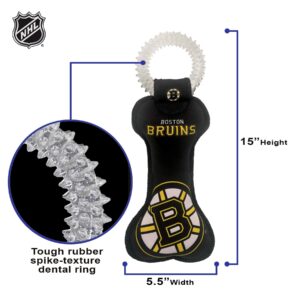 Pets First NHL Boston Bruins Dental Dog TUG Toy with Squeaker. Tough PET Toy for Healthy Fun, Teething & Cleaning Pet's Teeth & Gum., Team Color, one Size (BRU-3310)