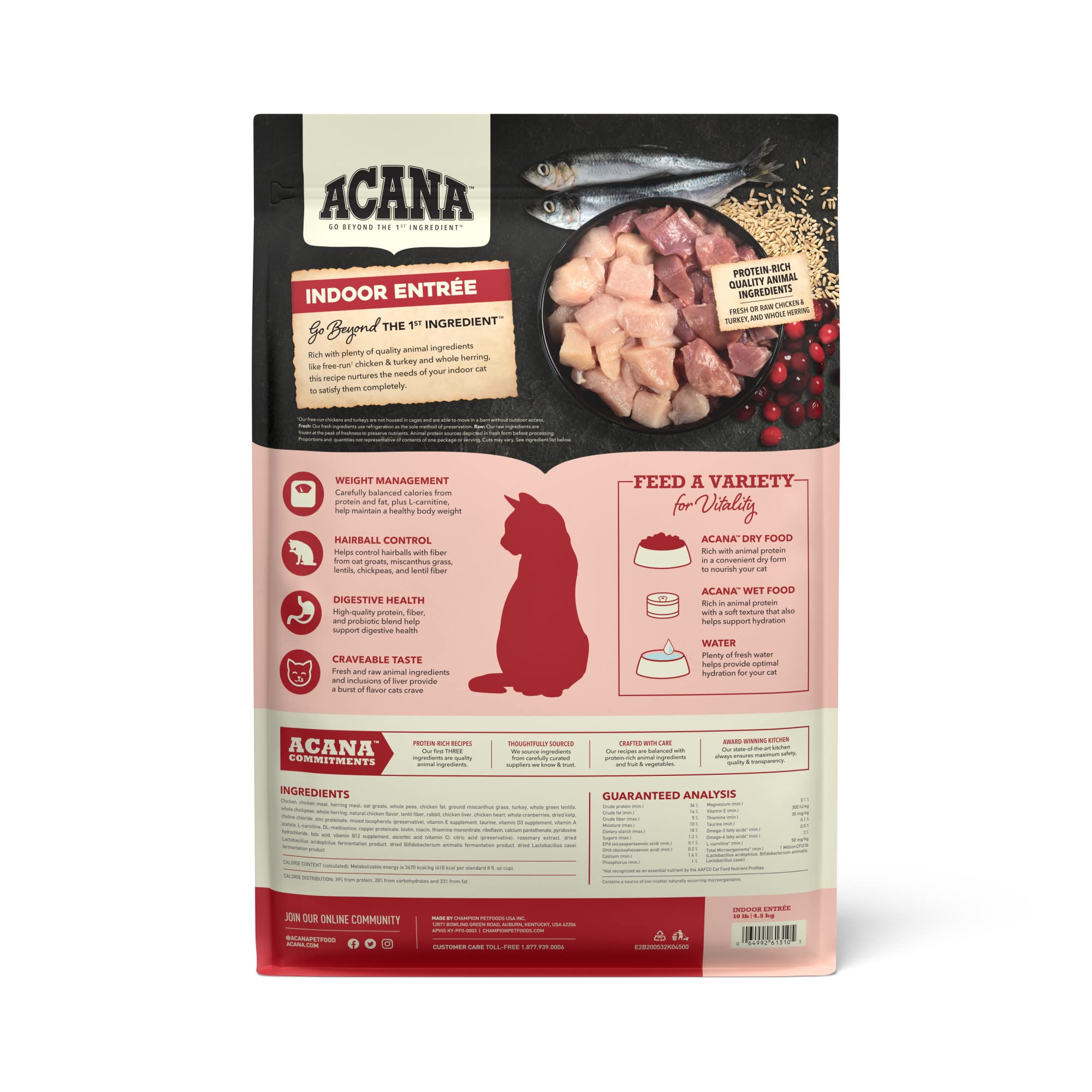 ACANA Indoor Entree Dry Cat Food, Free Run Chicken and Turkey Recipe, 10 lb