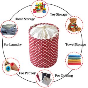 DuShow Drawstring Laundry Hamper,Red Large Size Laundry Basket with Handles,Foldable Canvas Laundry Hamper for Home,Dirty Clothing,Kids Toy Organizer