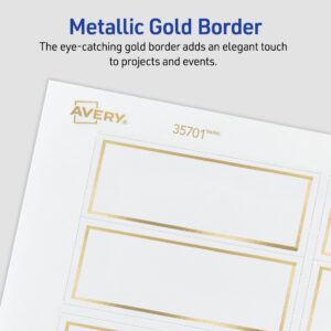 Avery Printable Place Cards with Sure Feed Technology, 1-7/16" x 3-3/4", White with Gold Border, 150 Blank Tent Cards for Laser or Inkjet Printers (35701)