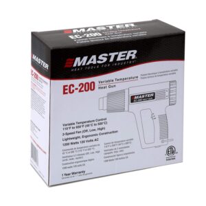 Master Appliance EC-200 Variable Temperature Heat Gun, Hot Air Gun, 120V, 10 Amps, 1200W, for shrink wrap, wire connectors, shrink tubing, crafts, stripping paint