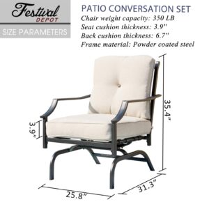 Festival Depot Patio Set of 2 Metal Dining Chairs with Thick Cushions Outdoor Furniture for Bistro Deck Garden (Beige)