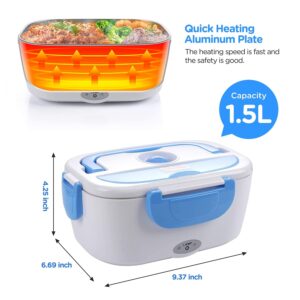 AsFrost Electric Lunch Box Food Heater, LeakProof 12V 24V 110V Portable Food Warmer Heated Lunch Box for Adults Car Truck Work Home, 0.45L Compartments, 1.5L Removable 304 Stainless Steel Container