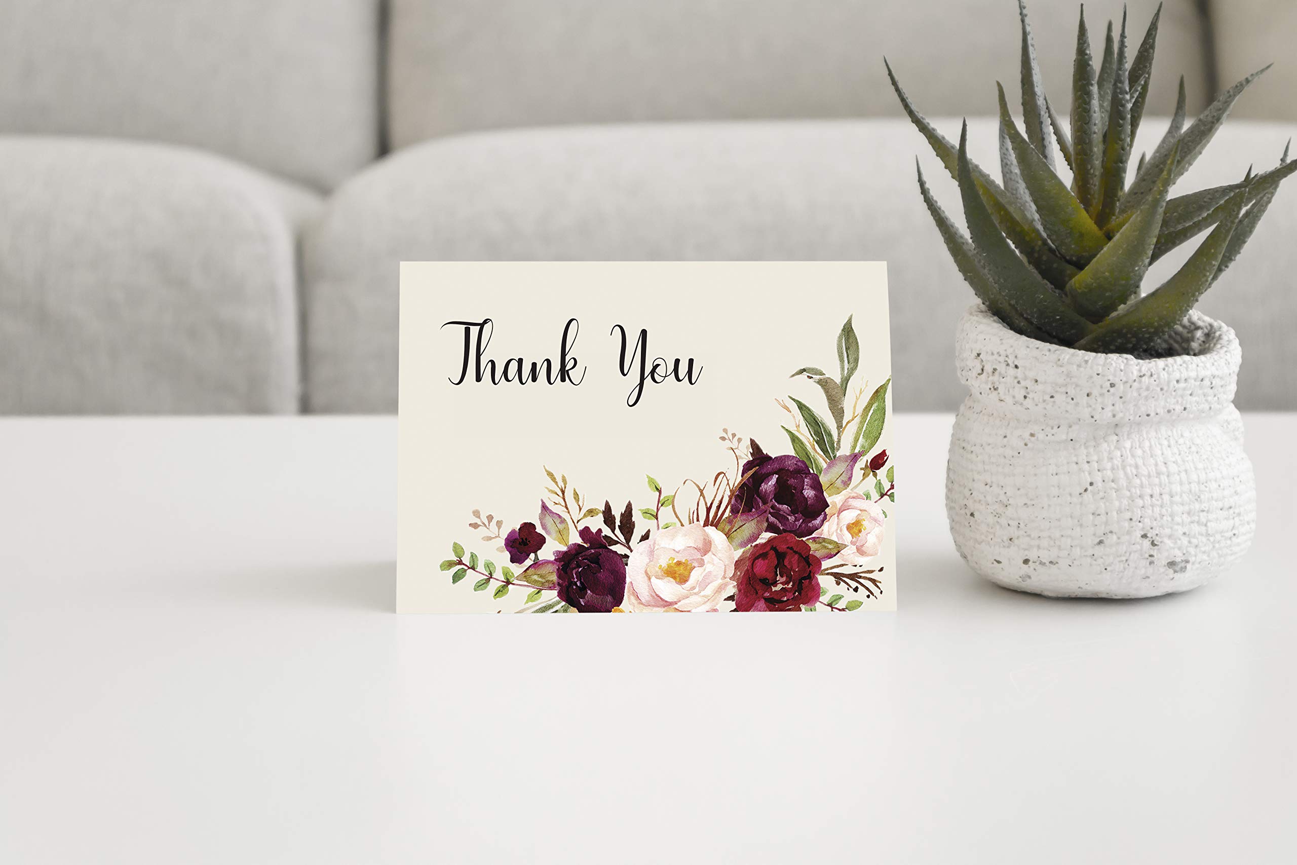 MPC Brands Customized Personalized Funeral Bereavement Thank You Cards With Envelopes - Set of 50 (Custom Rose)