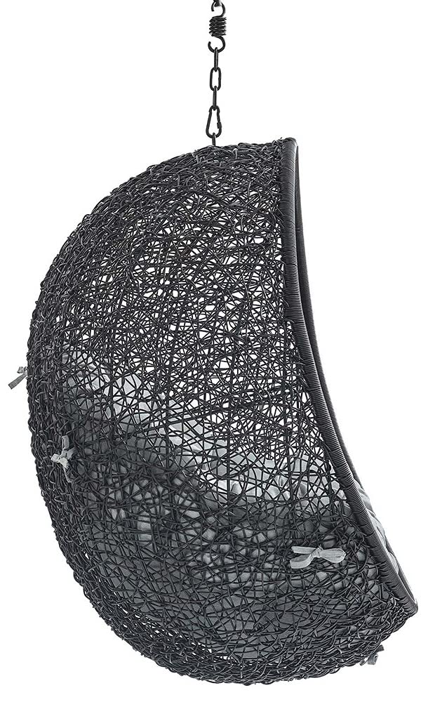 Modway EEI-3635-BLK-GRY Encase Wicker Rattan Outdoor Patio Swing Chair with Hanging Steel Chain in Black Gray