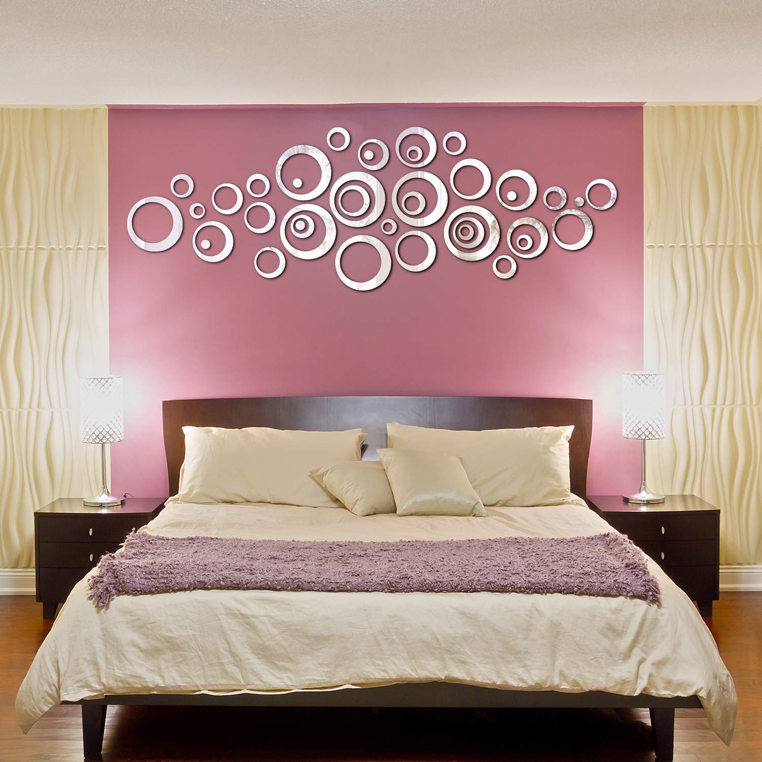 72 Pieces Removable Round Circle Wall Sticker Decal Silver Acrylic Mirror Setting Adhesive Circlle Mirror Stickers for Home Living Room Bedroom Bathroom Office Decor, 5-13.5 cm