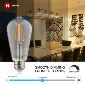 helloify ST64 LED Filament Bulbs, 100W Equivalent, Edison Vintage Dimmable Energy Efficient Lamp for Pendant Wall Light Fixtures Office Bedroom Bathroom, E26 Base, Warm White 2700K, 4PCS