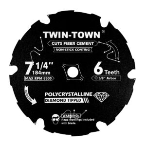 twin-town pcdt71406 7-1/4 inch 6 tooth polycrystalline diamond tipped (pcd) hardie fiber cement saw blade with 5/8 inch arbor