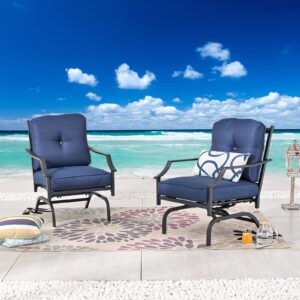 festival depot patio dining chair set of 2 metal armchairs with thick cushions outdoor furniture for bistro garden (blue)