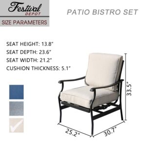 Festival Depot 2 of Outdoor Patio Bistro Armrest Chairs with Cushions Set Premium Fabric Metal Frame Furniture Set Garden Dining Seating Chair Thick & Soft Cushions (Beige)