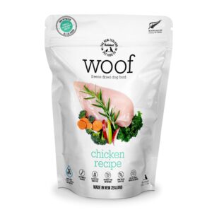 the new zealand natural pet food co. woof freeze dried dog food - chicken recipe, high protein dog treats & snacks, dog food toppers & meals, 9.9 oz