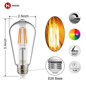 helloify ST64 LED Filament Bulbs, 100W Equivalent, Edison Vintage Dimmable Energy Efficient Lamp for Pendant Wall Light Fixtures Office Bedroom Bathroom, E26 Base, Warm White 2700K, 4PCS