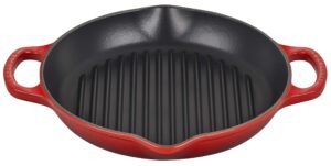 le creuset enameled cast iron signature deep round grill, 9.75", flame