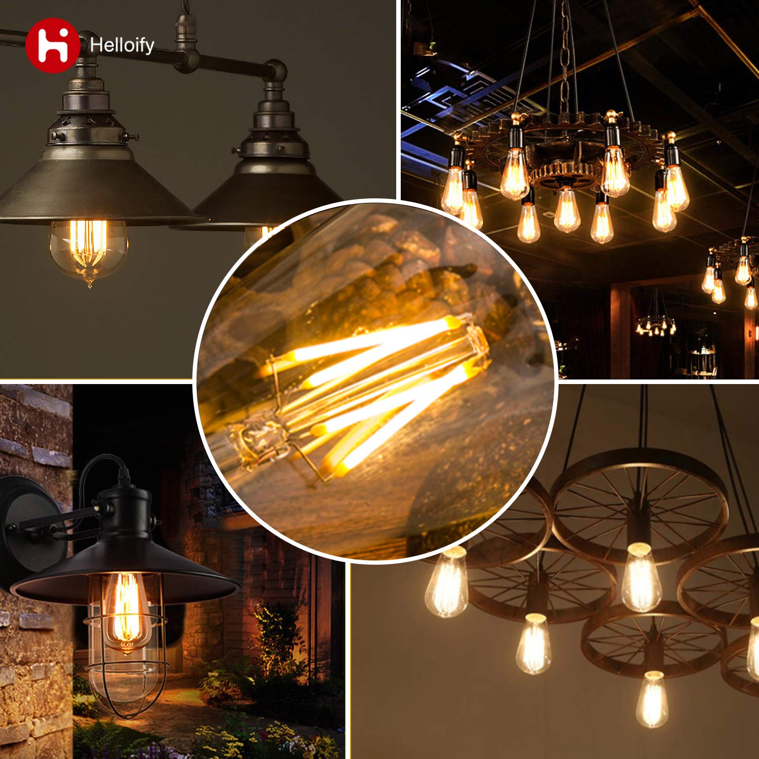 helloify ST64 LED Filament Bulbs, 100W Equivalent, Edison Vintage Dimmable Energy Efficient Lamp for Pendant Wall Light Fixtures Office Bedroom Bathroom, E26 Base, Warm White 2700K, 4PCS