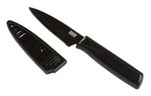 kuhn rikon colori non-stick straight paring knife with safety sheath, 4 inch/10.16 cm blade, licorice