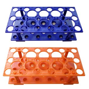 test tube rack, centrifuge tube holder (2 pack - blue and orange) for 10ml, 15ml, 50ml, detachable plastic stand, 28 well