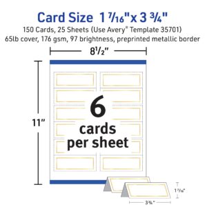 Avery Printable Place Cards with Sure Feed Technology, 1-7/16" x 3-3/4", White with Gold Border, 150 Blank Tent Cards for Laser or Inkjet Printers (35701)