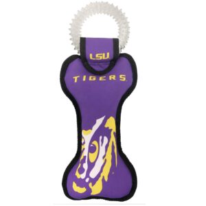 pets first ncaa lsu tigers dental dog tug toy with squeaker. tough pet toy for healthy fun, teething & cleaning pets teeth & gum