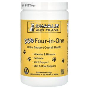 charlie & frank, dog four-in-one, vitamins & minerals, probiotics, joint support, healthy skin & coat, 120 soft chews