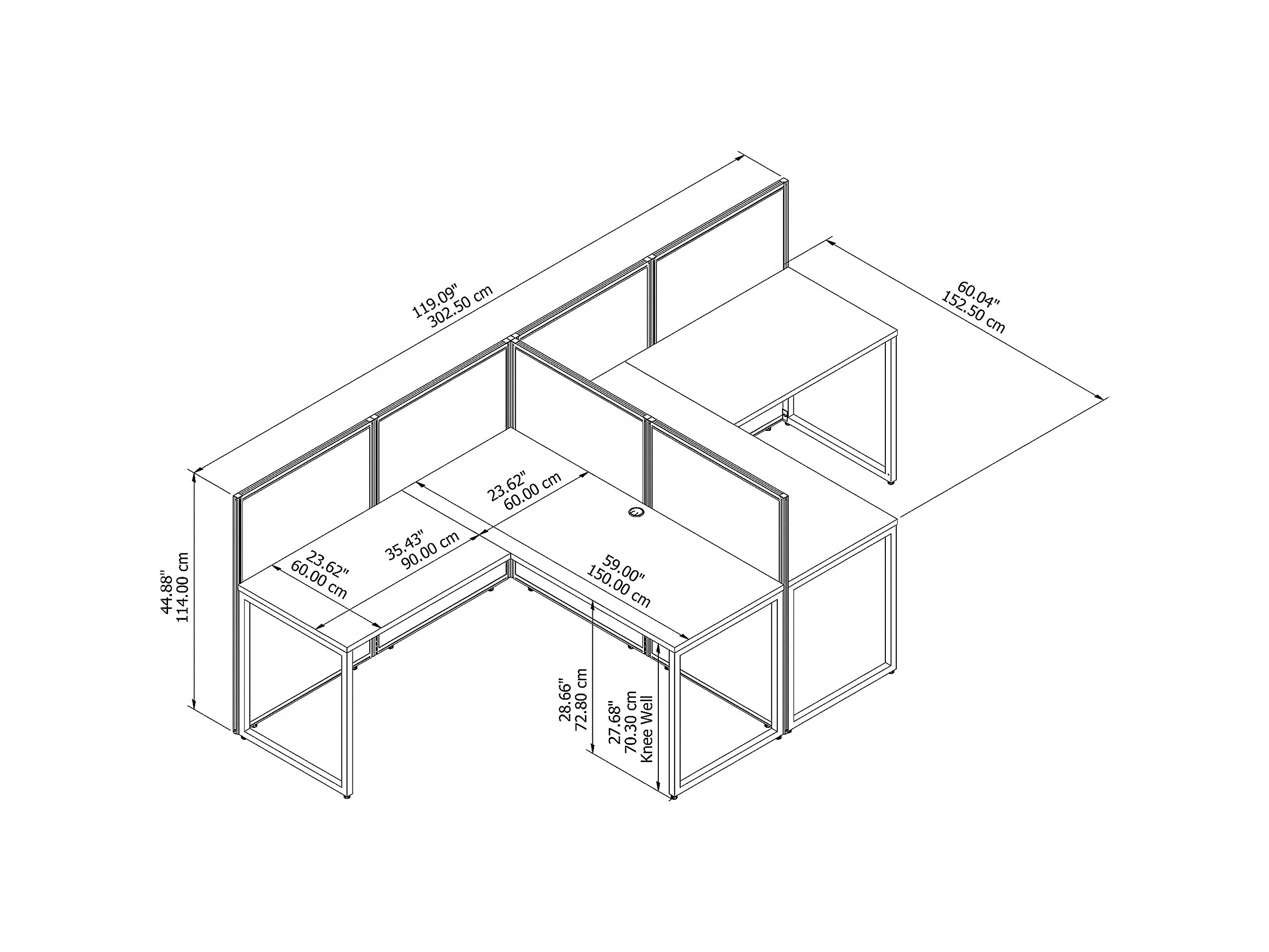 Bush Business Furniture Double Cubicle Desk with Privacy Panels | Easy Office Collection Two Person L Shaped Table | 60Dx120Wx45H