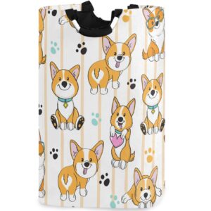 visesunny large capacity laundry hamper basket cartoon corgi dog water-resistant oxford cloth storage baskets for bedroom, bathroom, dorm, kids room