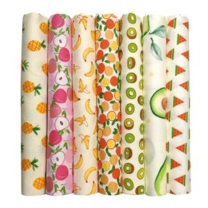 gnognauq 7pcs 18" x 22" cotton fabric different patterns fruit printed design patchwork quilting fabric bundles for diy sewing crafts