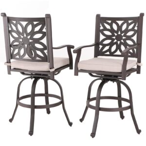 sophia & william cast aluminum patio bar chairs set of 2, bar height swivel outdoor bar stools chairs, counter height outdoor barstools, brown, load capacity: 350 lbs