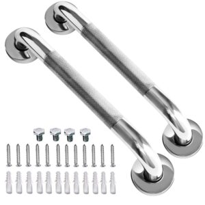 2 pack 12 inch anti slip shower grab bar handle, zuext chrome stainless steel bathroom grab bar, knurled bathroom balance bar,safety hand rail support,handicap elderly injury senior assist bath handle