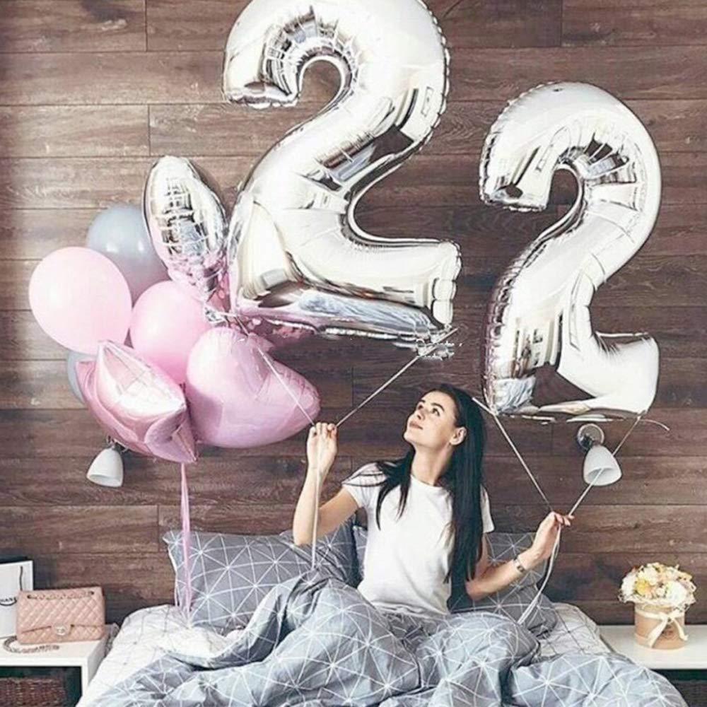 2pcs 40 Inch Number Balloon Foil Balloons Number 22 Jumbo Giant Balloons Prom Balloon Mylar Huge Number Balloon for Birthday Party Decoration Wedding Anniversary, XXXL Silver 22 Number Balloon