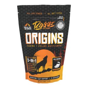 rogue pet science origins 5-in-1 dog supplement - powdered food topper w/natural omega 3 fish oil - supports healthy digestion, skin, and coat - helps reduce itching & joint inflammation (1/2 lb)