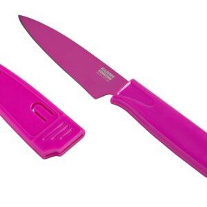 Kuhn Rikon Colori Non-Stick Straight Paring Knife with Safety Sheath, 4 inch/10.16 cm Blade, Dragon Fruit