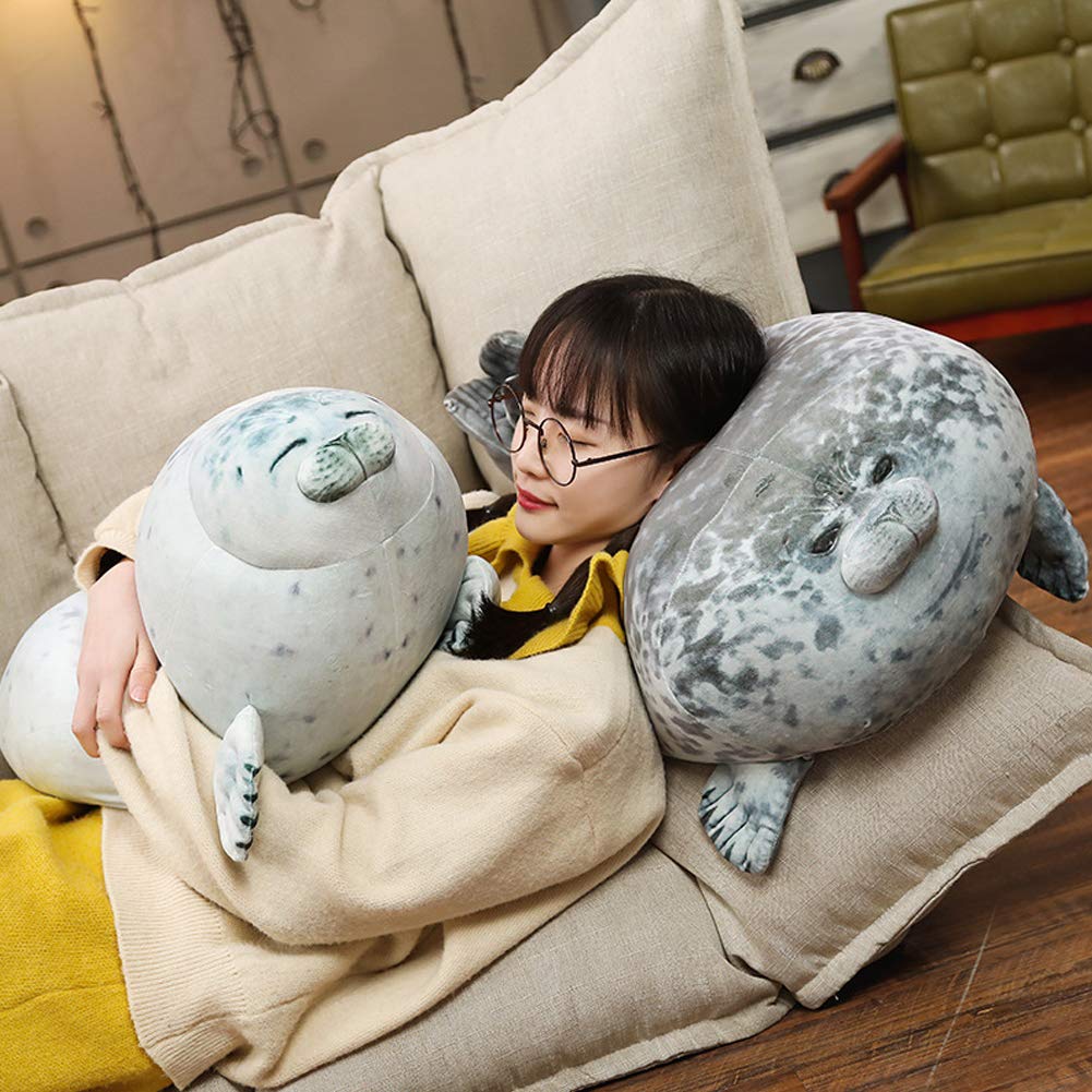 EHOTONG Cute Blob Seal Pillow, Chubby Seal Plush Hug Pillow Soft Stuffed Animal Toy (White, 24")