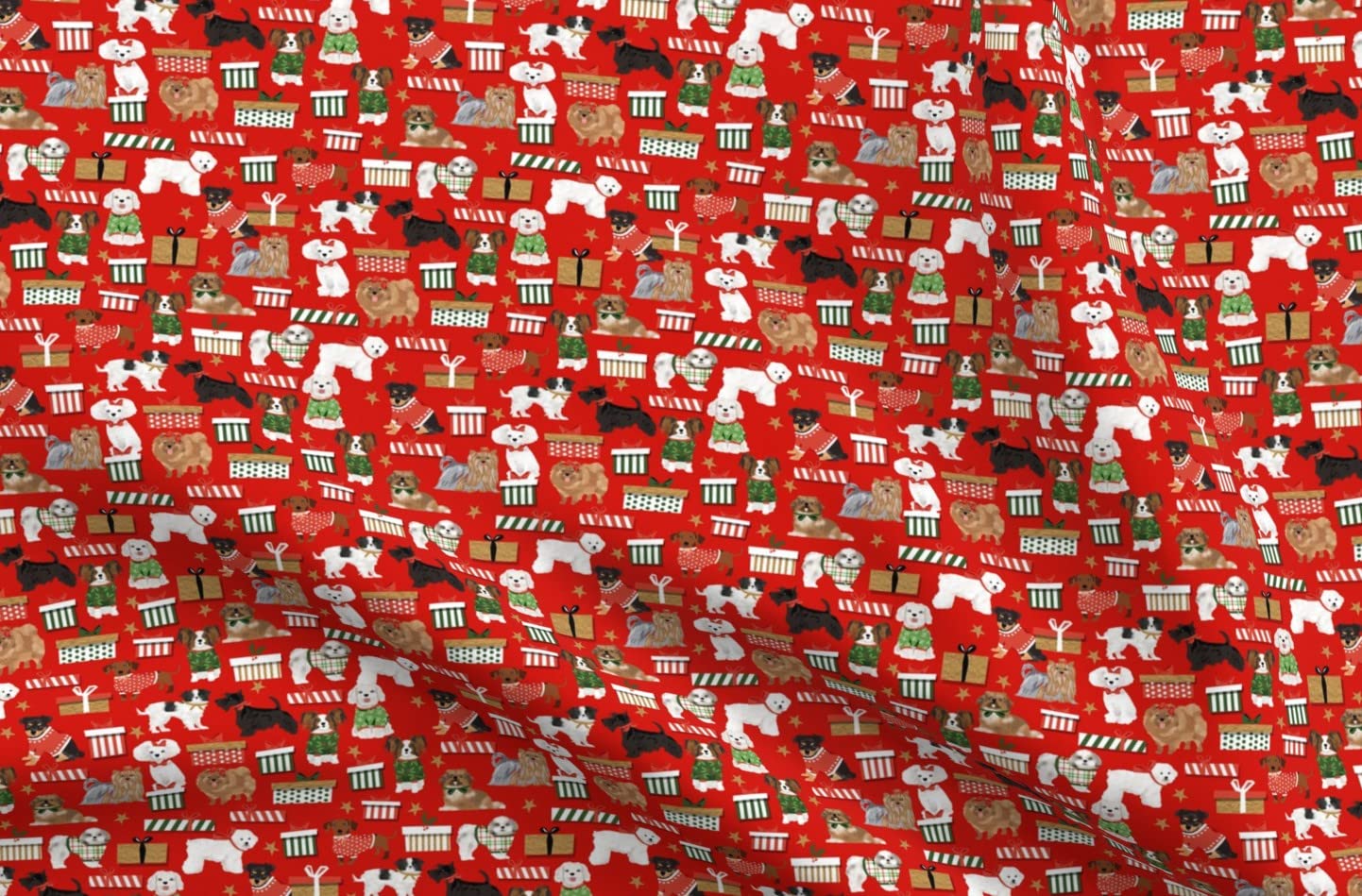 Spoonflower Fabric - Christmas Dogs Cute Breeds Best Printed on Petal Signature Cotton Fabric by The Yard - Sewing Quilting Apparel Crafts Decor