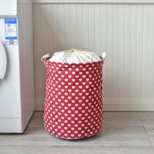 DuShow Drawstring Laundry Hamper,Red Large Size Laundry Basket with Handles,Foldable Canvas Laundry Hamper for Home,Dirty Clothing,Kids Toy Organizer