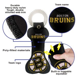 Pets First NHL Boston Bruins Dental Dog TUG Toy with Squeaker. Tough PET Toy for Healthy Fun, Teething & Cleaning Pet's Teeth & Gum., Team Color, one Size (BRU-3310)