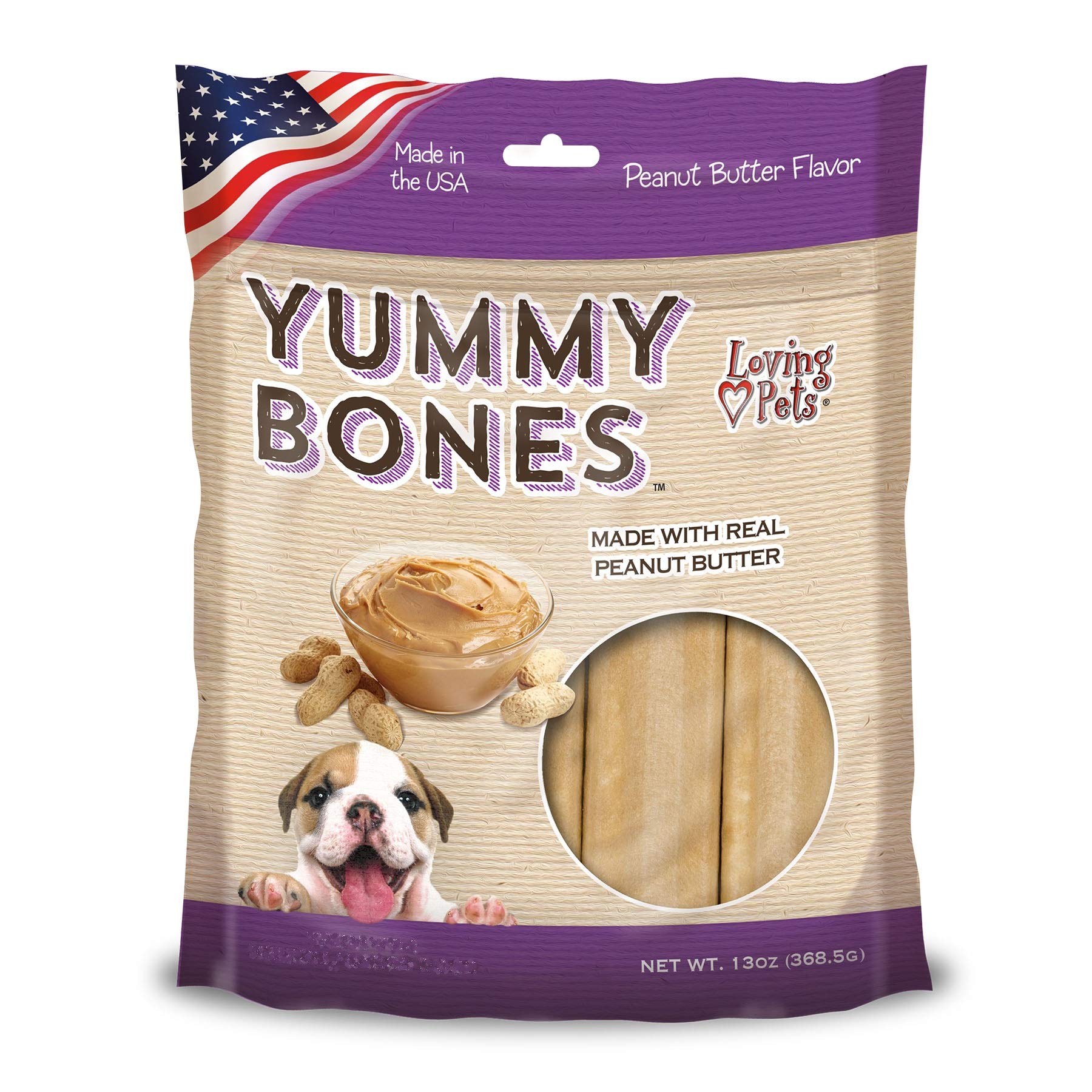 Loving Pets Yummy Bones - Peanut Butter Flavor Filled Bones for Dogs (for Toy/Small Dogs 1-20 lbs)